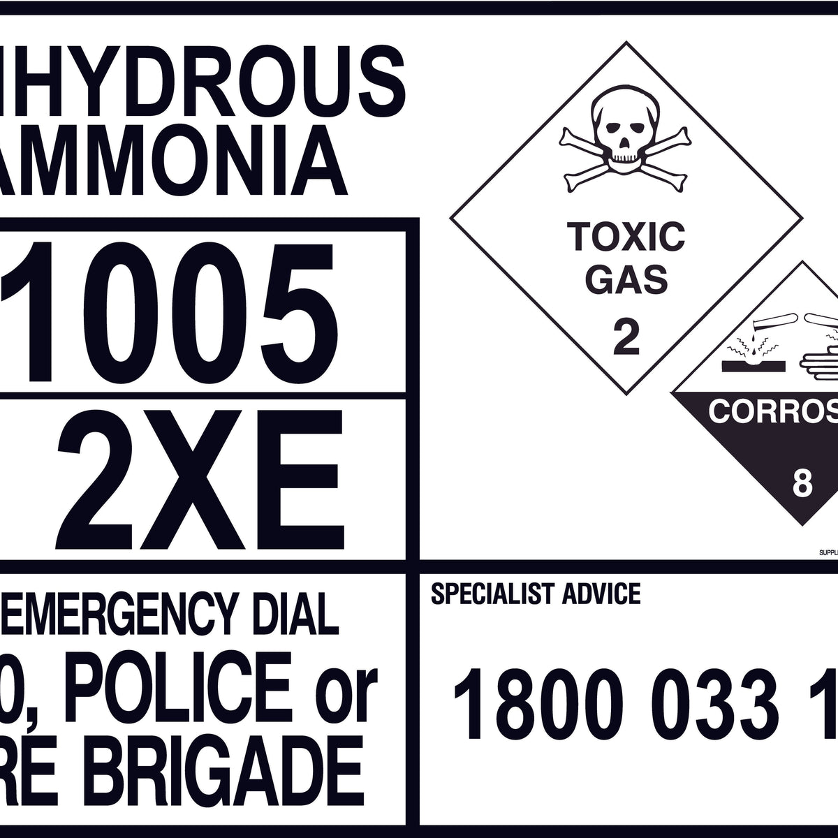 Emergency Information Panel - Anhydrous Ammonia - Transport – SS Signs ...