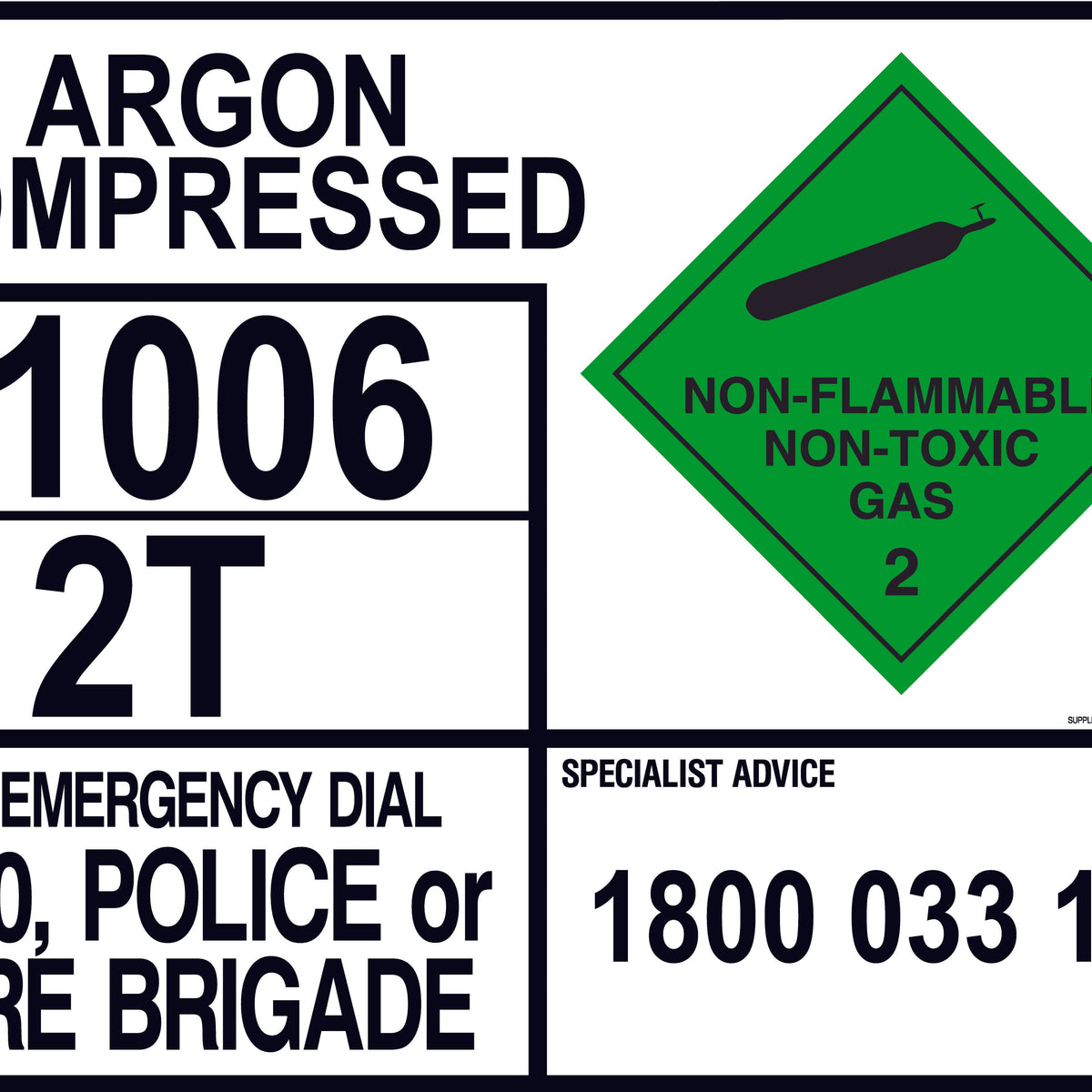 Emergency Information Panel - Argon Compressed - Transport – SS Signs ...
