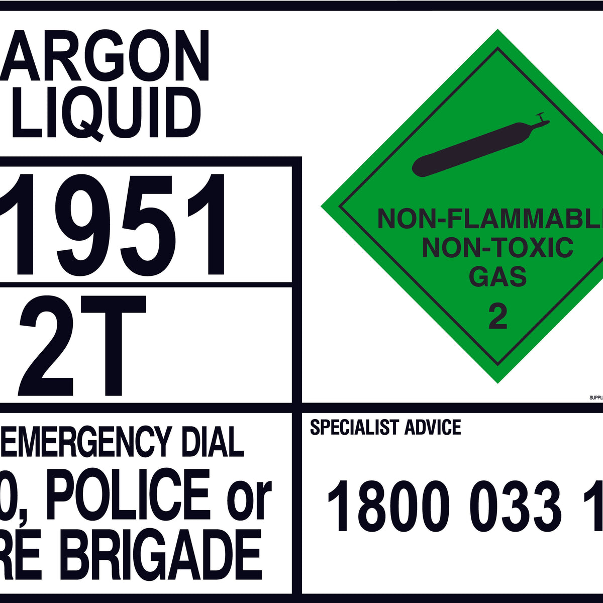 Emergency Information Panel - Argon Liquid - Transport – SS Signs Online