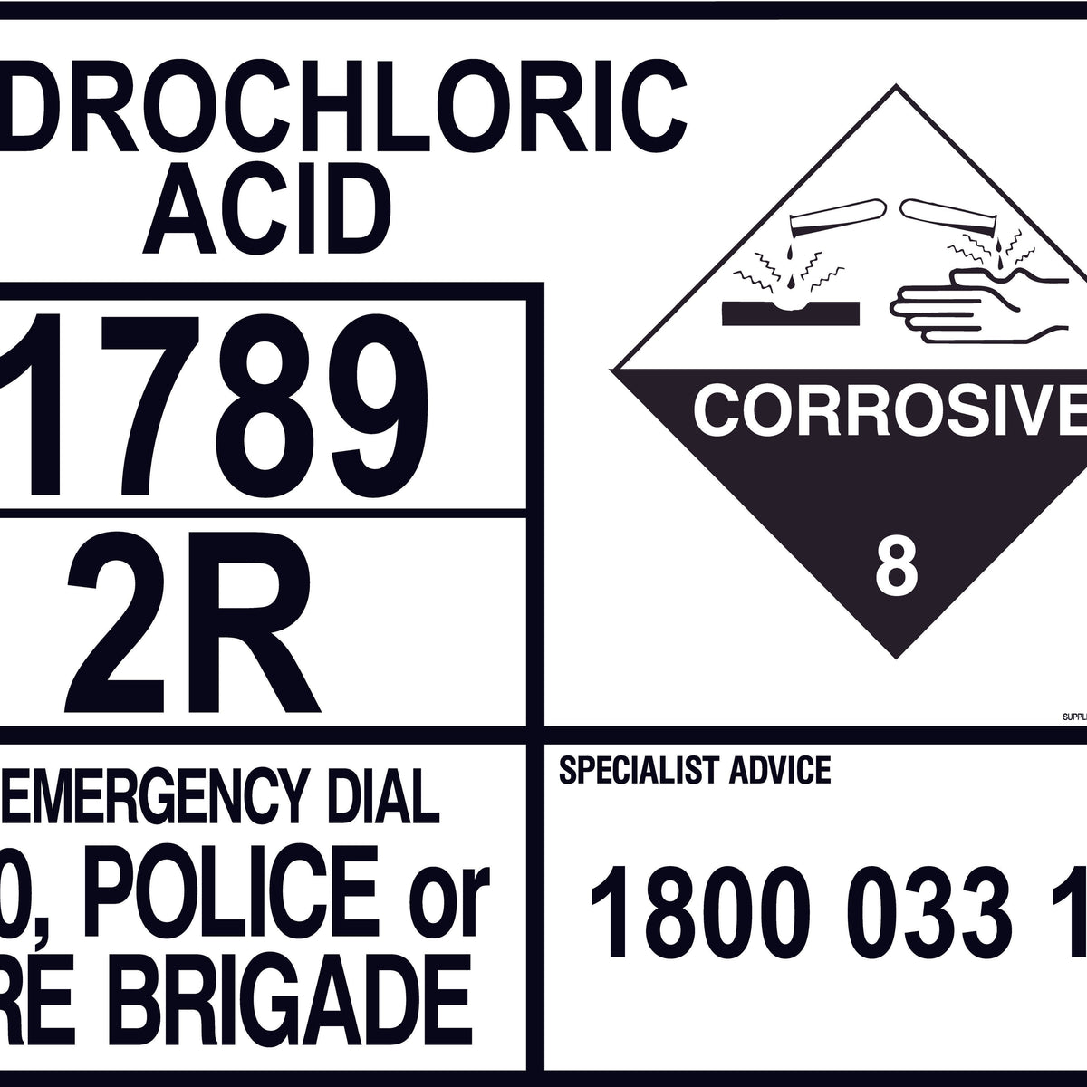 Emergency Information Panel - Hydrochloric Acid - Transport – SS Signs ...